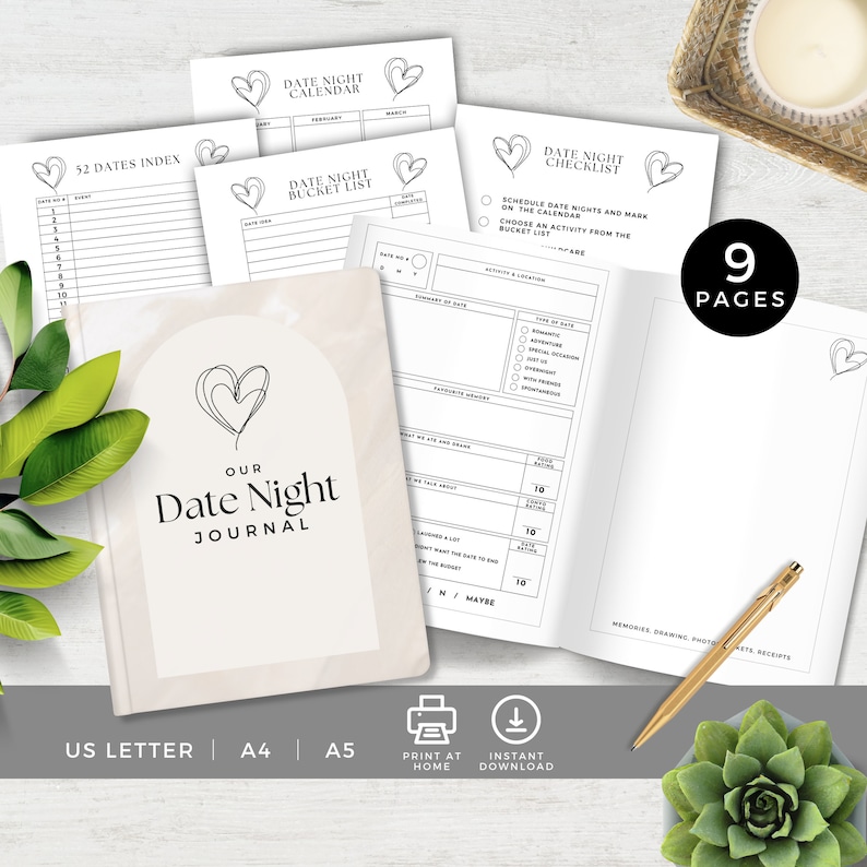 Date Night Ideas and Journal, Printable, Couples Memory Keeping ...