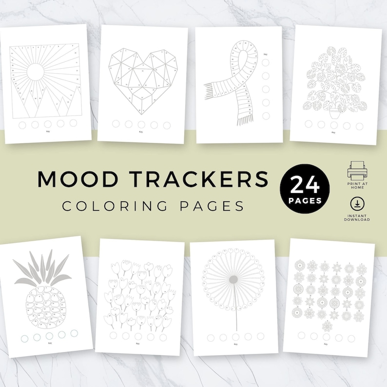 Mood Tracker Coloring Pages, Printable PDF, Bujo Journal, Monthly ...