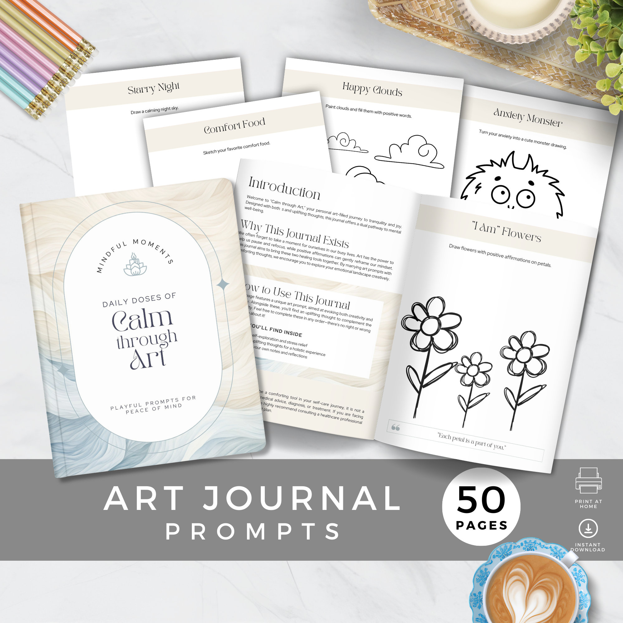 Art Therapy Journal Prompts for Adults, Mindfulness Self Care Activity ...