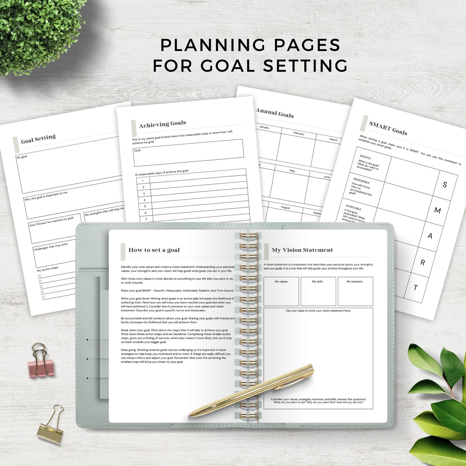 Vision Board and Goal Setting Worksheets, SMART Goal Planner Task ...