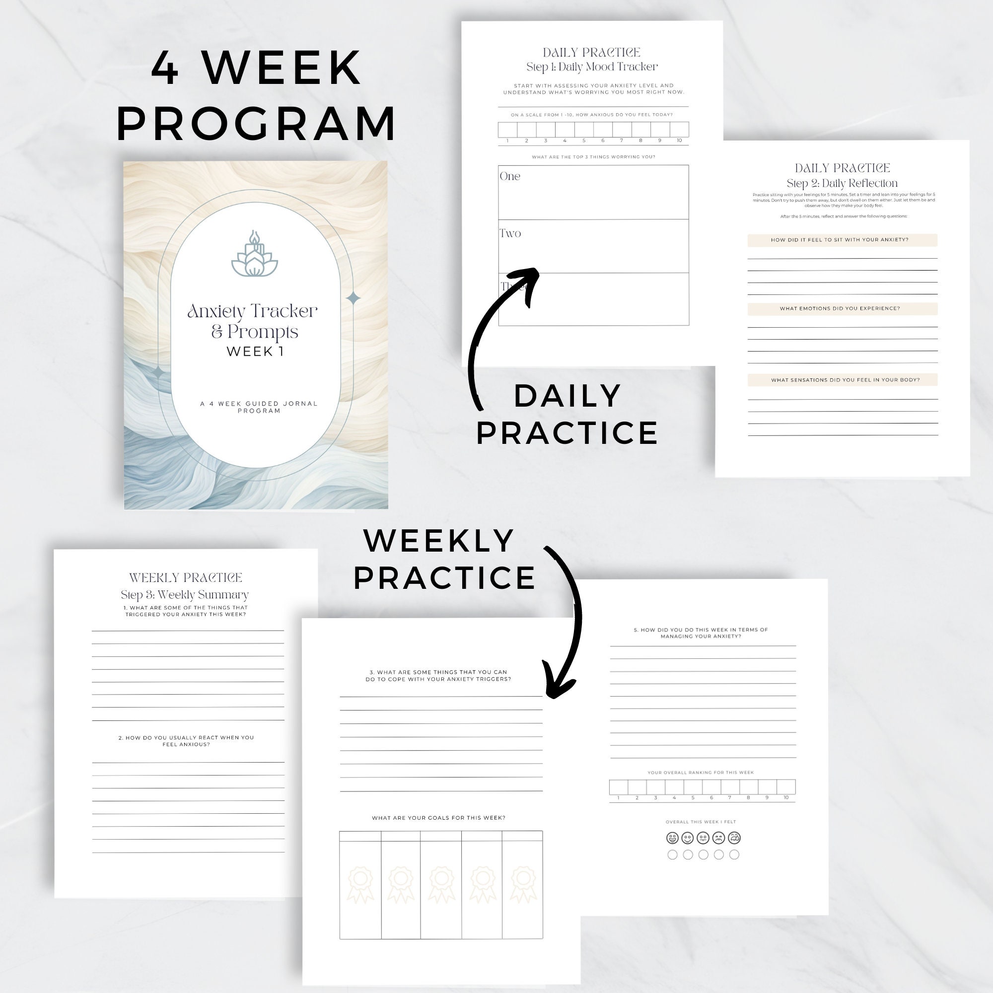 Printable Anxiety Worksheets PDF, Guided Journal for Mental Health ...