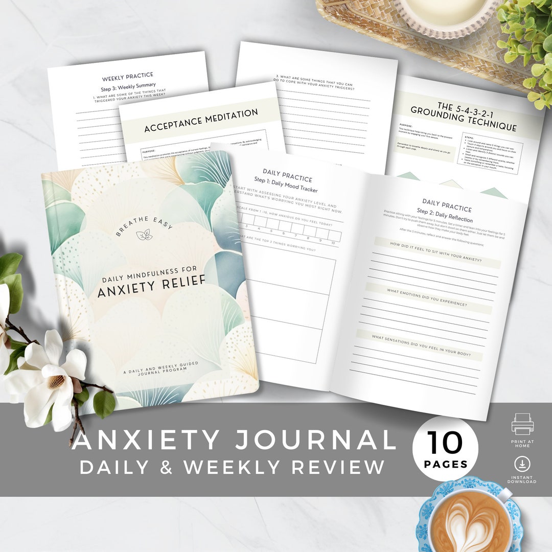 Journal for Anxiety Disorders, Daily and Weekly Tracker, Breathing ...