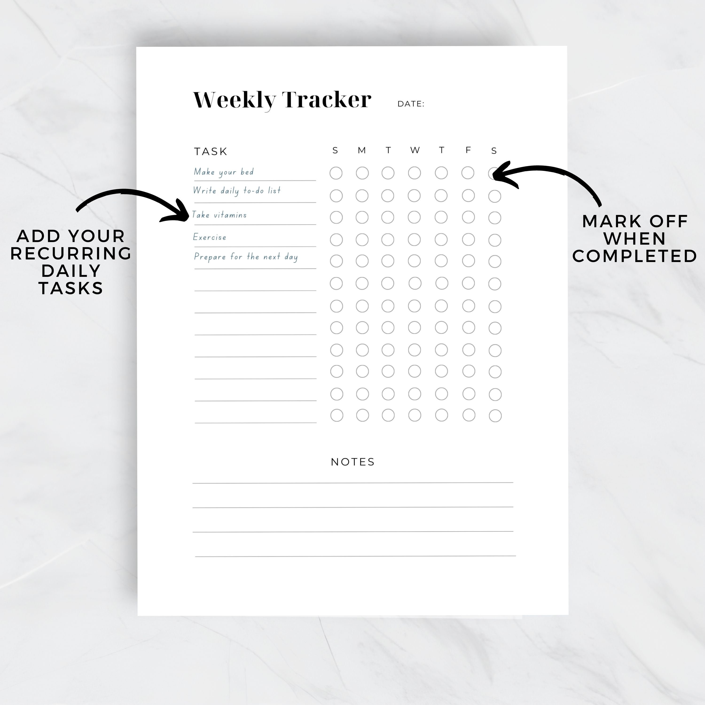 Weekly Task Tracker Template for Journals and Planners, Bujo Daily To ...