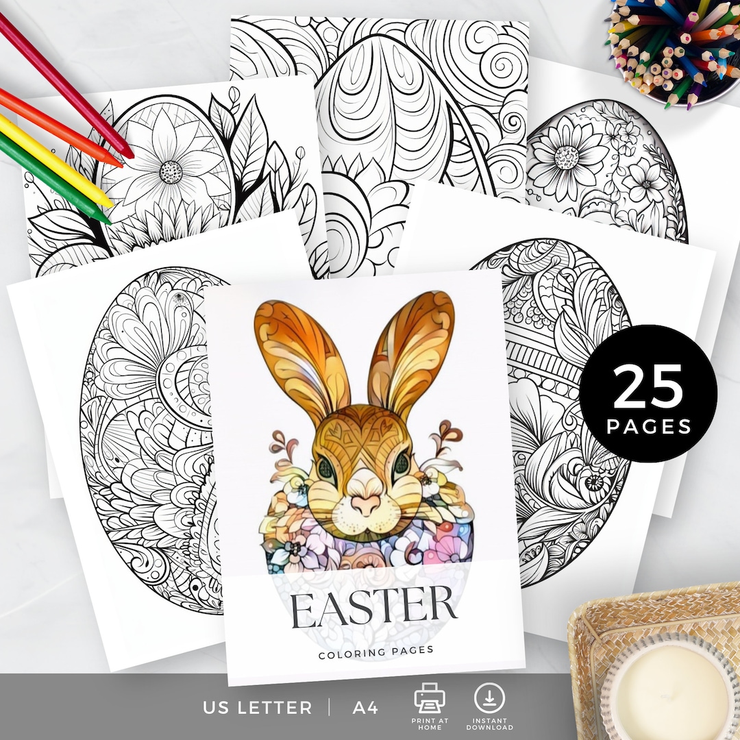 Easter Coloring Sheets Pdf for Mindfulness, Printable Bunny and Egg ...