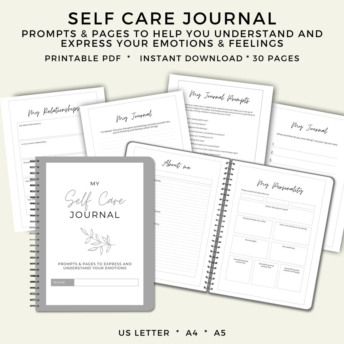 Self Care Workbook With Journaling Prompts, Daily Wellbeing Planner ...