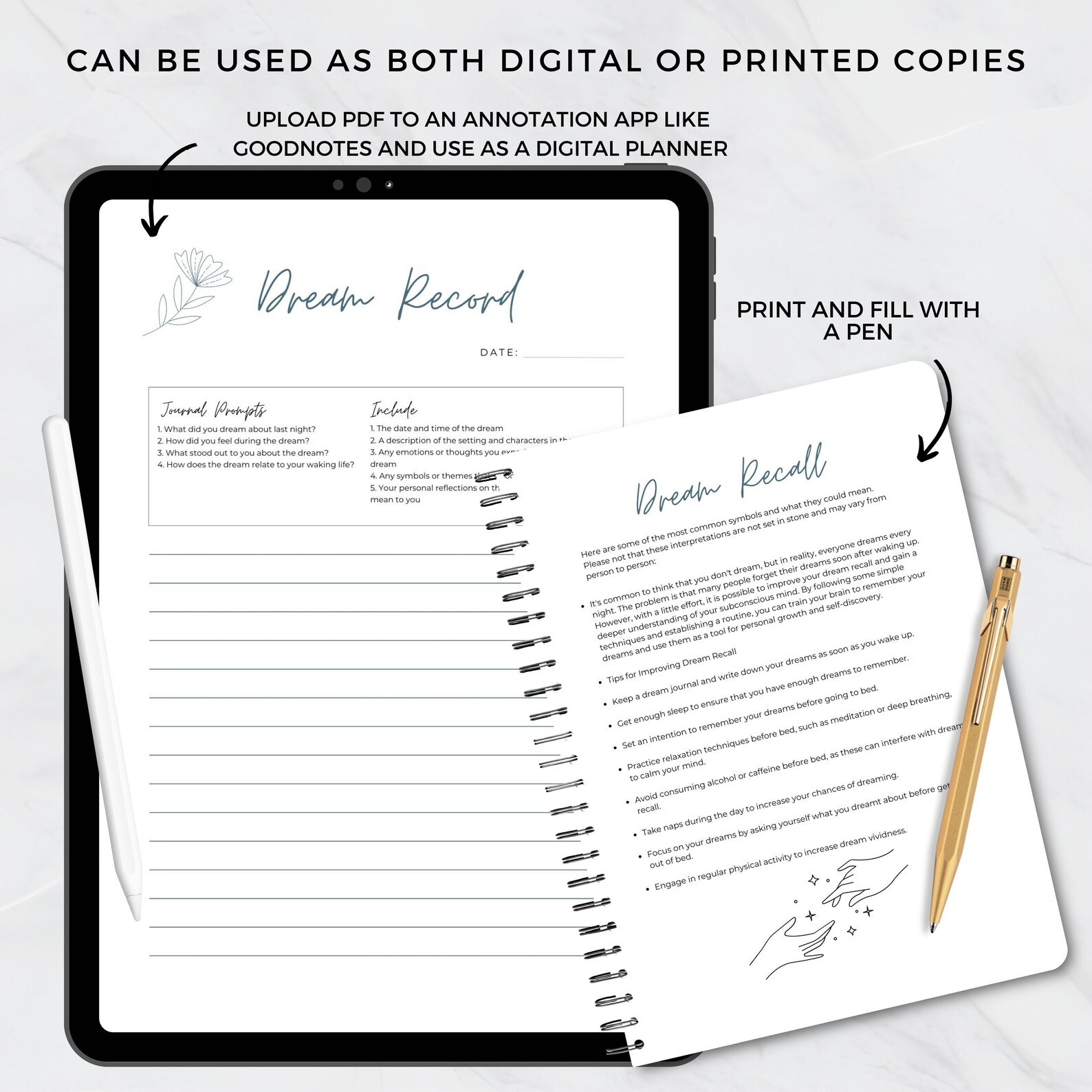Dream Journal Printable PDF With Analysis and Interpretation Guide ...