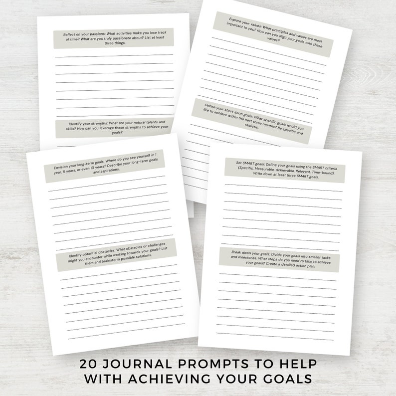 Journal Prompts for Goal Setting Worksheets, Problem Solving Workbook ...