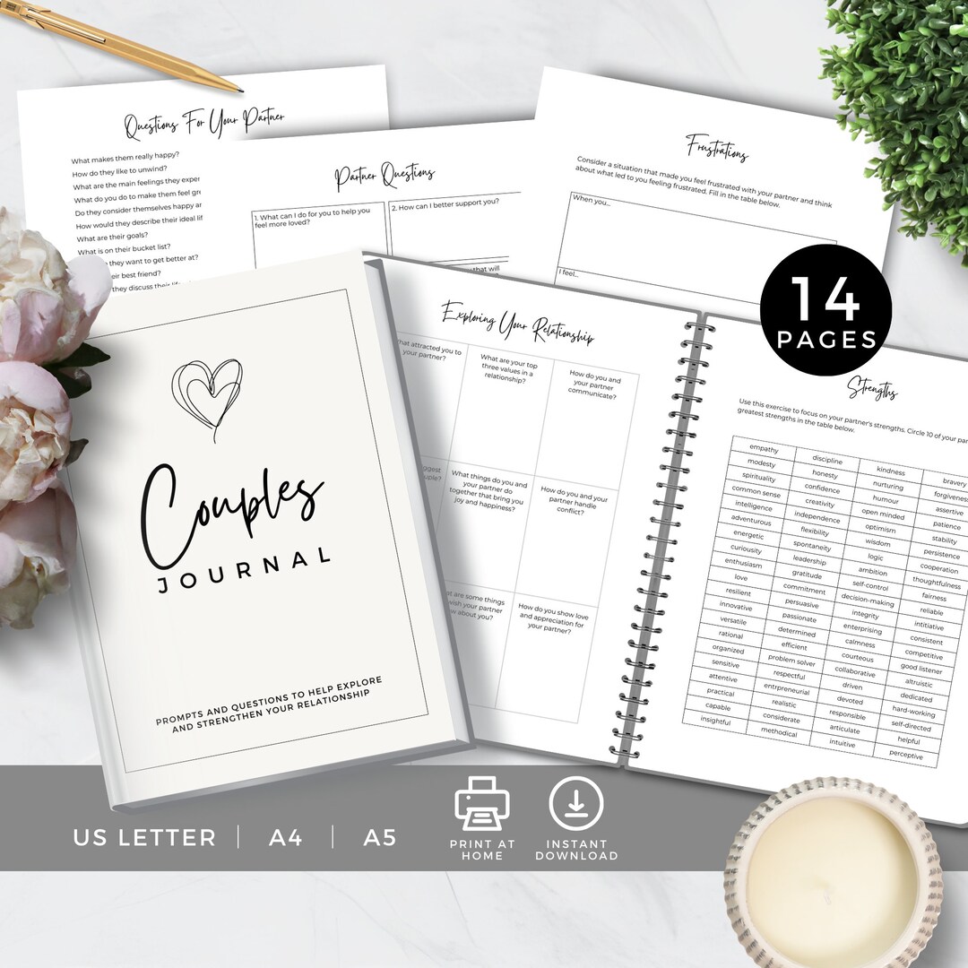 Couples Journal With Prompts and Questions, Relationship Therapy ...