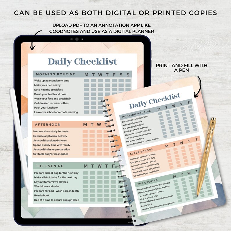 Daily Checklist for Teens, Chore Tracker, Weekly Routine Template, Self ...