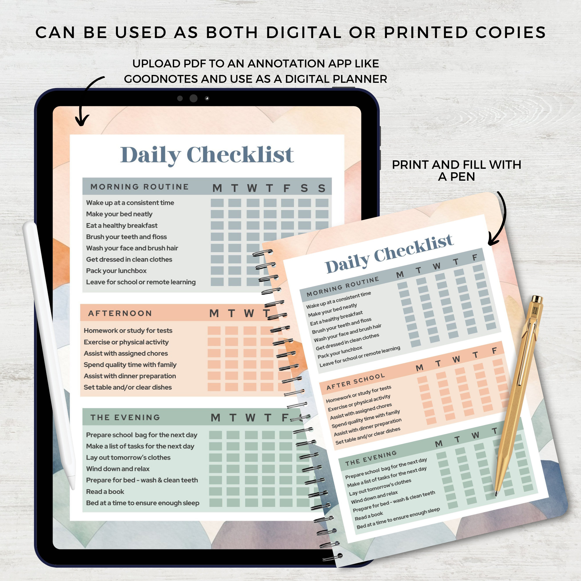 Daily Checklist for Teens, Chore Tracker, Weekly Routine Template, Self ...
