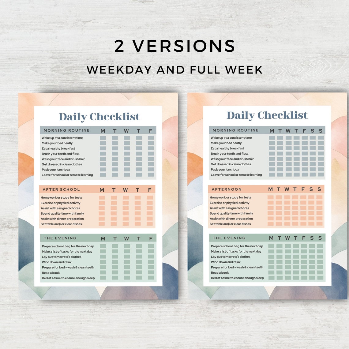 Daily Checklist for Teens, Chore Tracker, Weekly Routine Template, Self ...