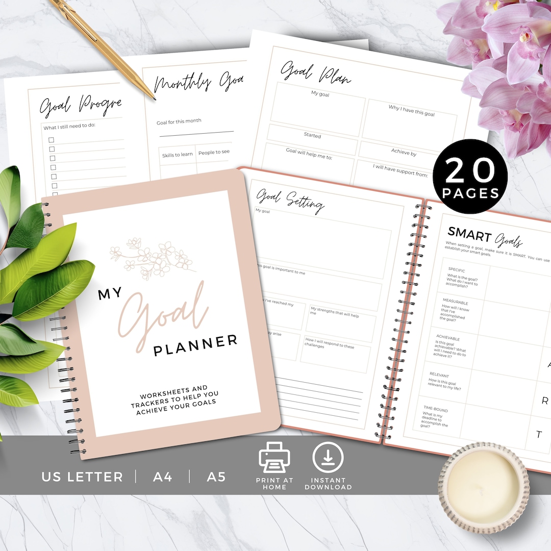 Goal Setting Planner Printable, Personal Journal, SMART Goals Tracker ...