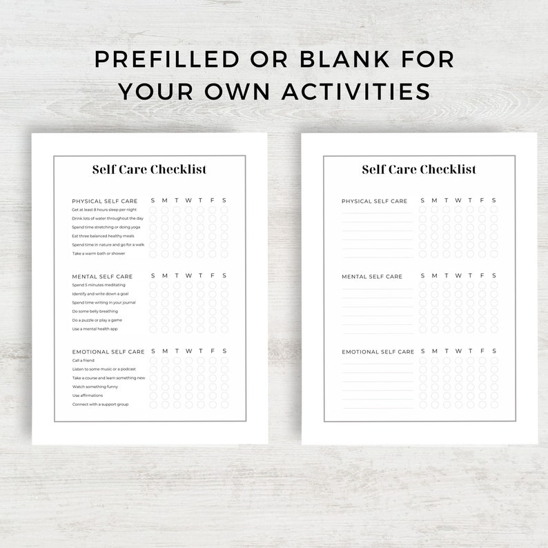 Self Care Wellbeing Checklist, Printable, Weekly Tracker, Activity ...