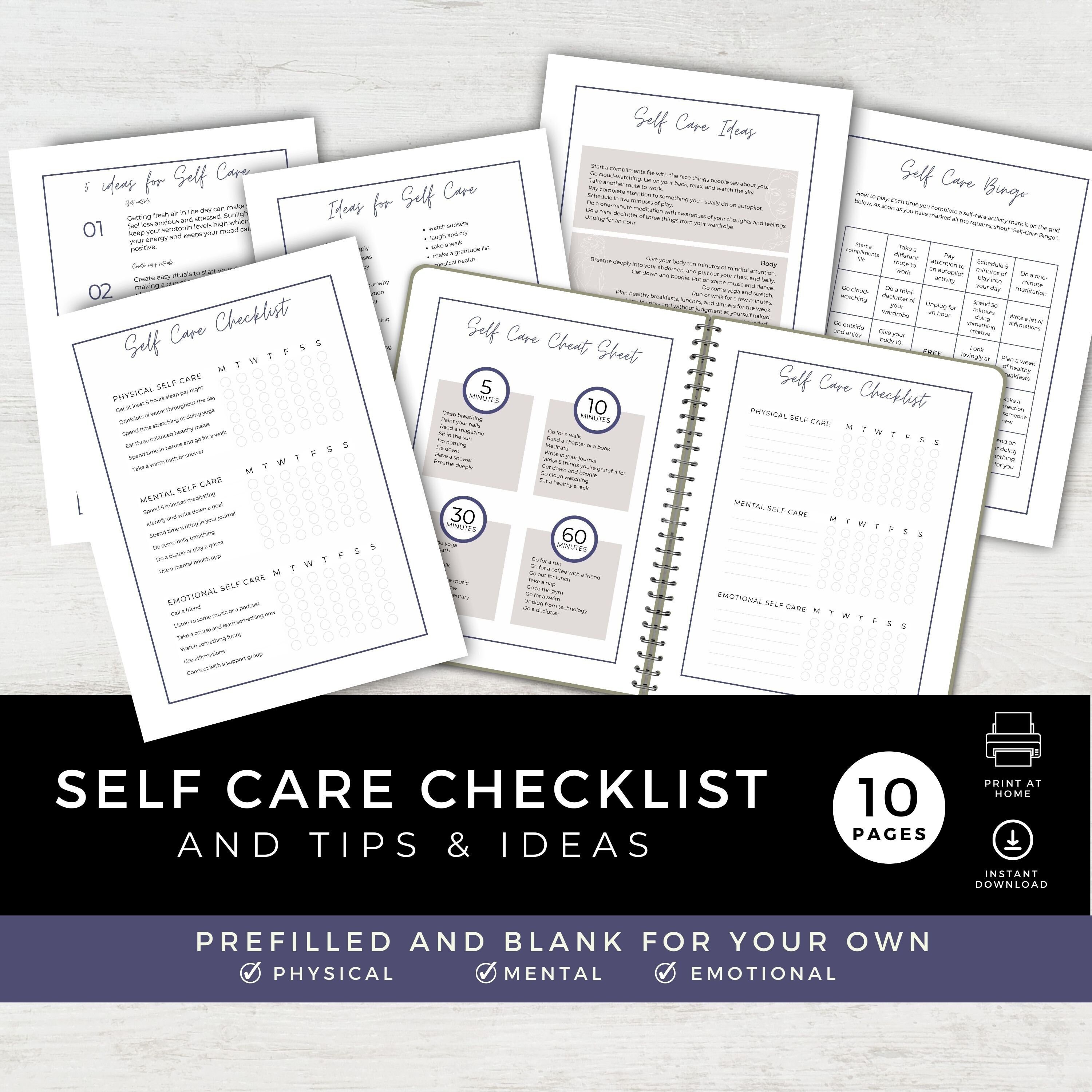 Self Care Wellbeing Checklist, Printable, Weekly Tracker, Activity ...