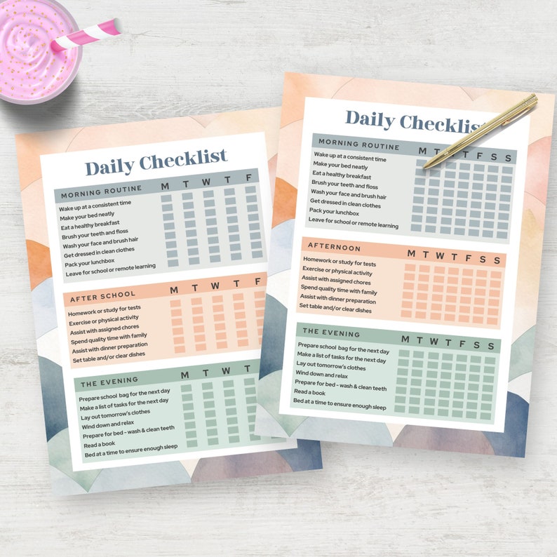 Daily Checklist for Teens, Chore Tracker, Weekly Routine Template, Self ...