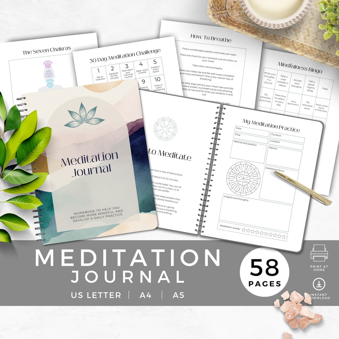 Meditation Worksheet, Daily Practice Workbook, Mindfulness Journal ...