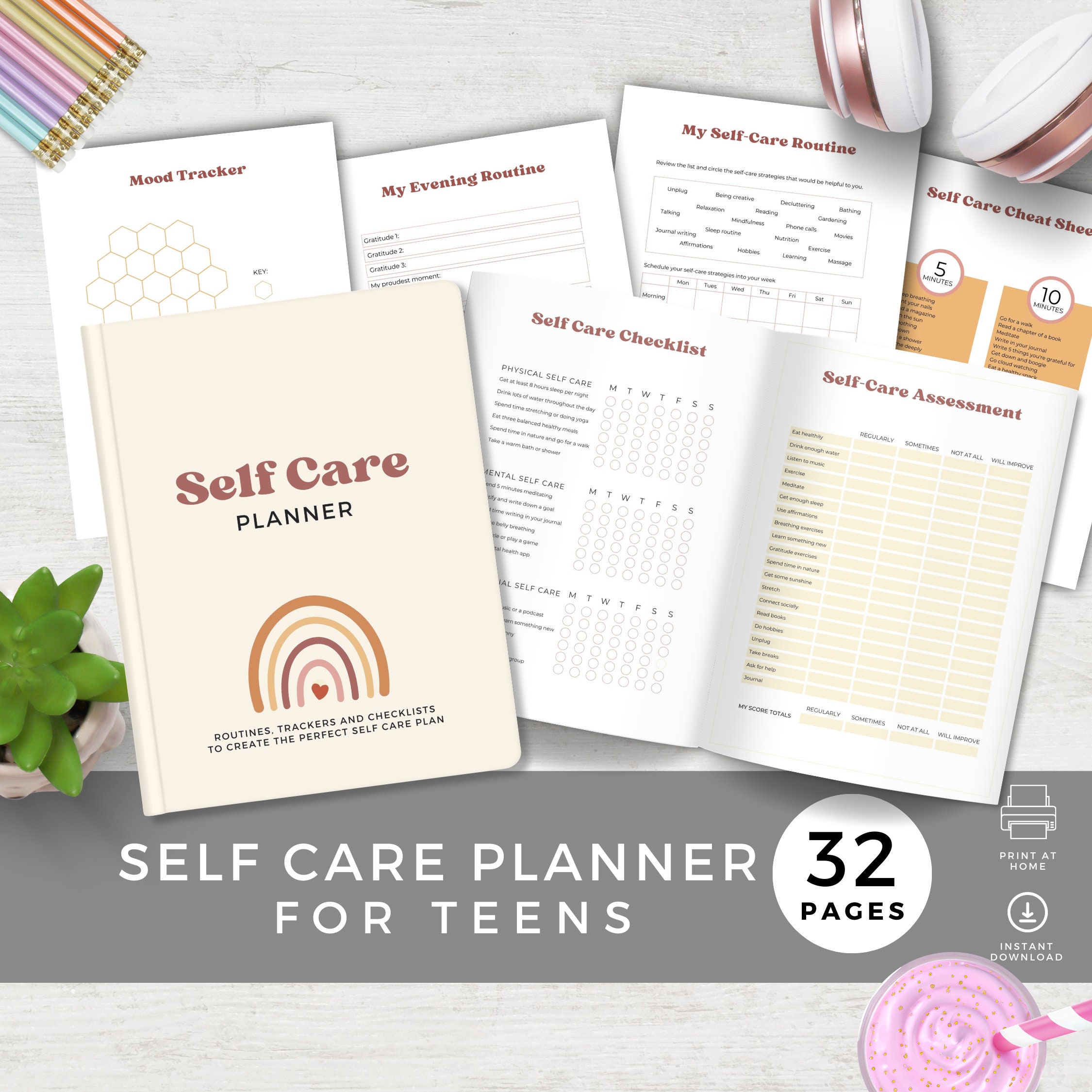 Self Care Planner for Teen Girls, Printable, Self-care Ideas, Morning ...