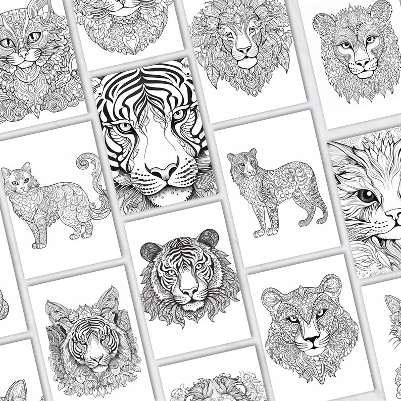 Cat Coloring Therapy for Mindfulness, Feline Color Sheets Pages for ...