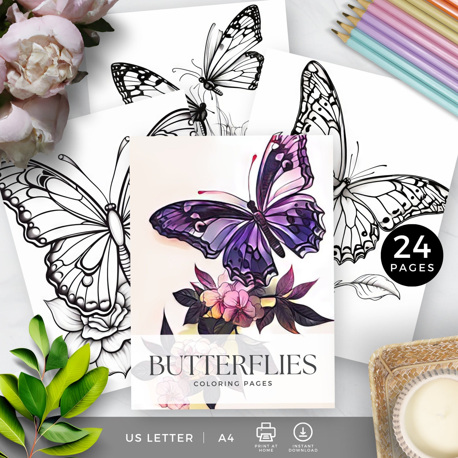 Butterfly Coloring Sheets Printable for Mindfulness and Relaxation ...