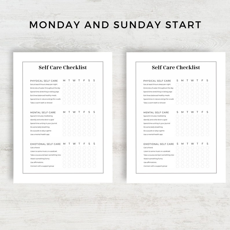 Self Care Wellbeing Checklist, Printable, Weekly Tracker, Activity ...