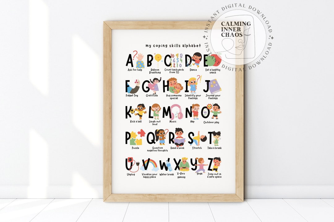 Coping Skills Alphabet Printable Poster for Kids, Grounding Skills ...