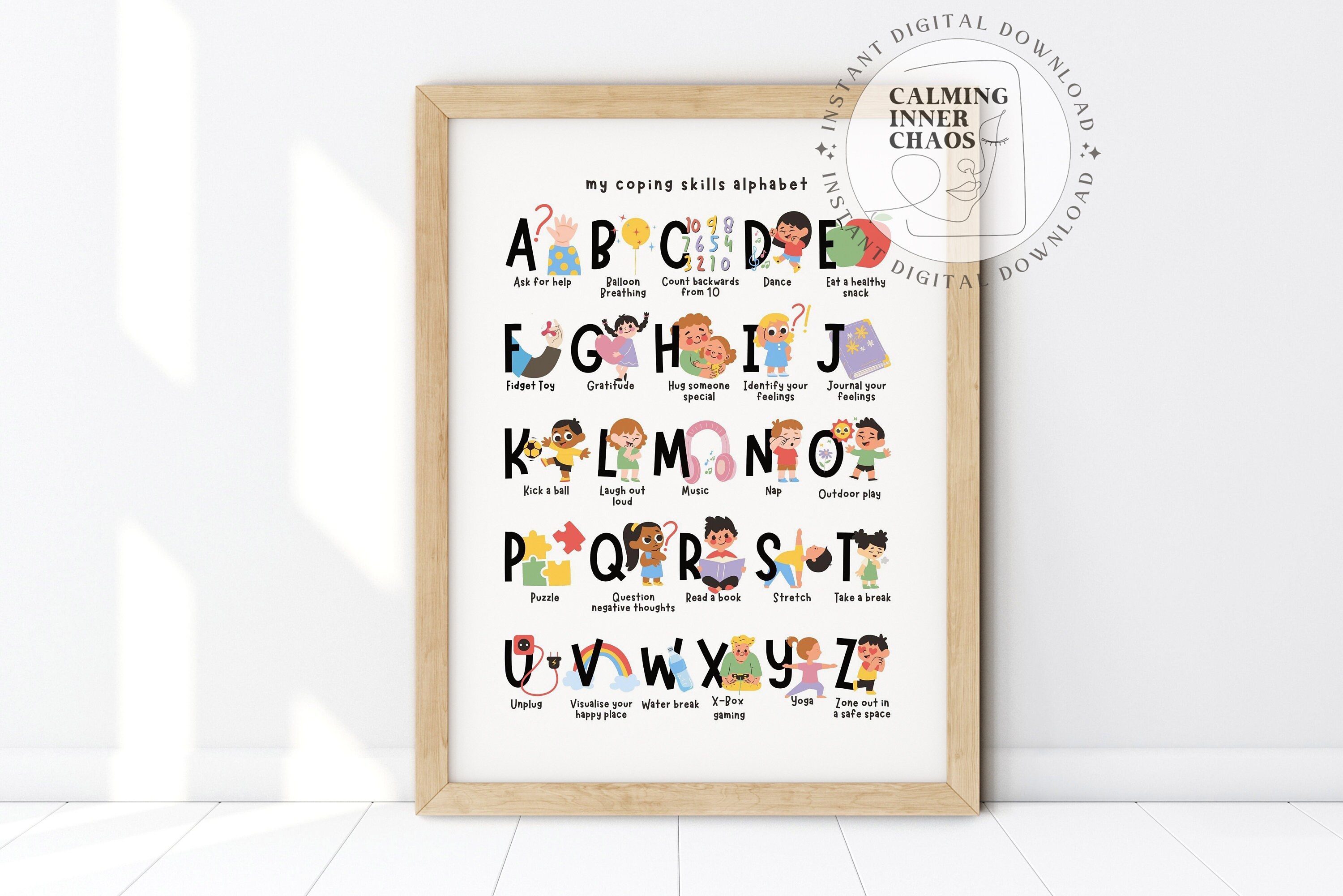 Coping Skills Alphabet Printable Poster for Kids, Grounding Skills ...