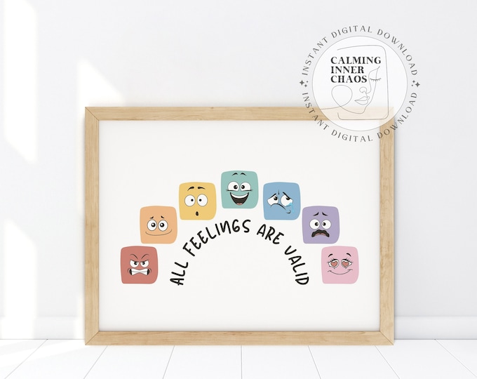 Feelings Chart Printable for Kids 8 Emotions White Counselor Resource ...