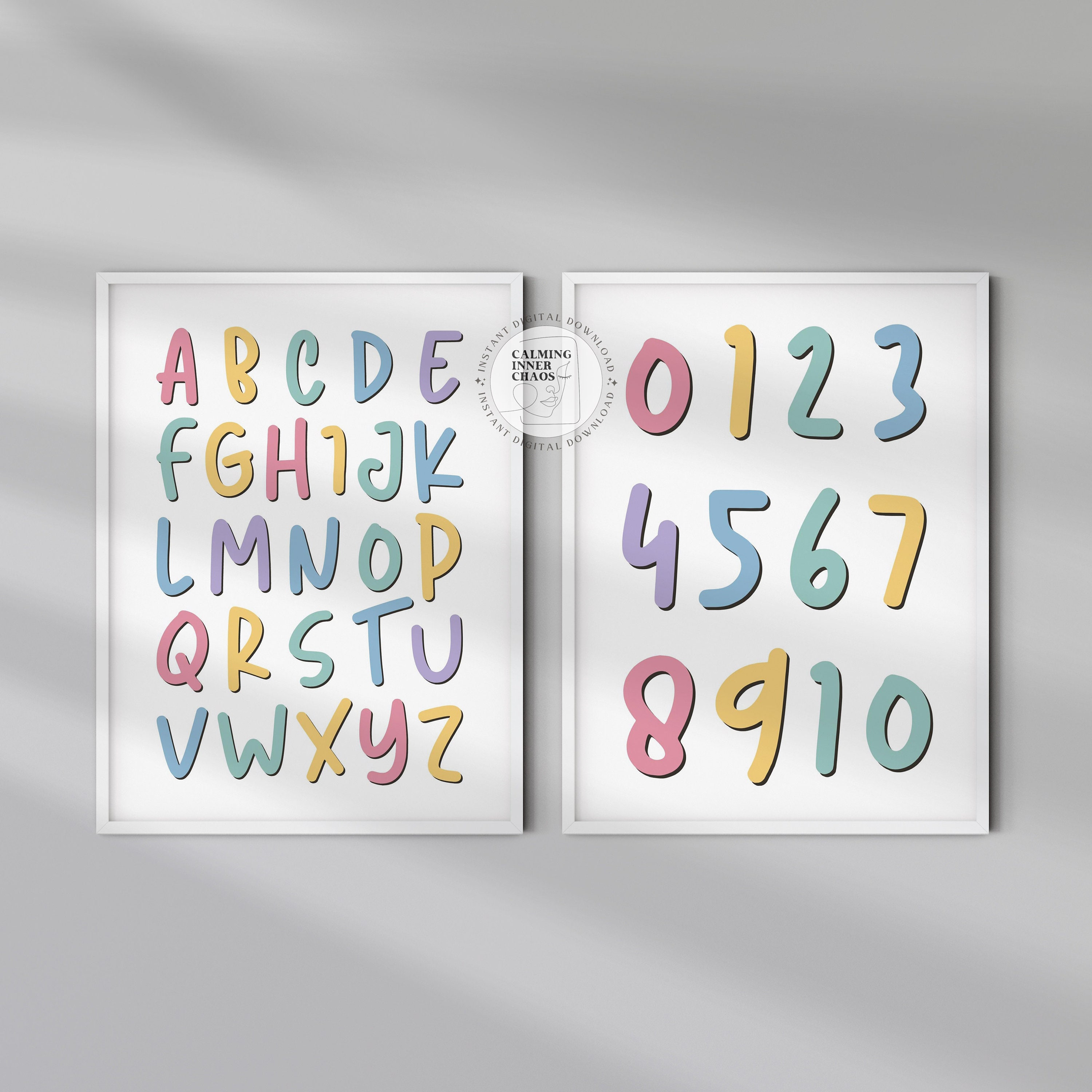 Rainbow Alphabet Poster, ABC Poster, 123 Chart Print, Number Chart 123 ...
