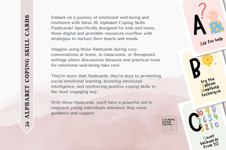 26 Coping Skills Alphabet Printable Flashcards for Kids & Teens, Self ...