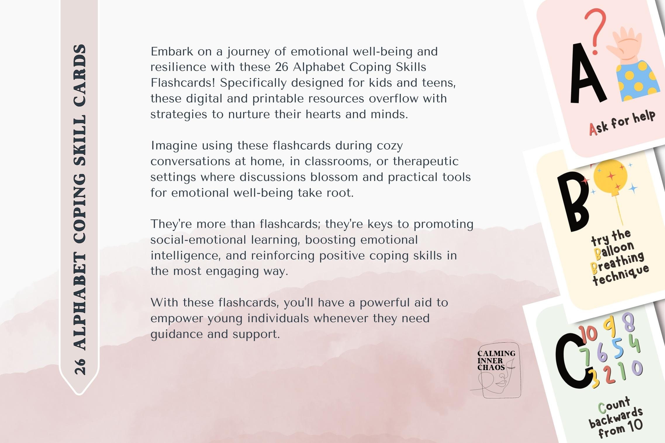 26 Coping Skills Alphabet Printable Flashcards for Kids & Teens, Self ...