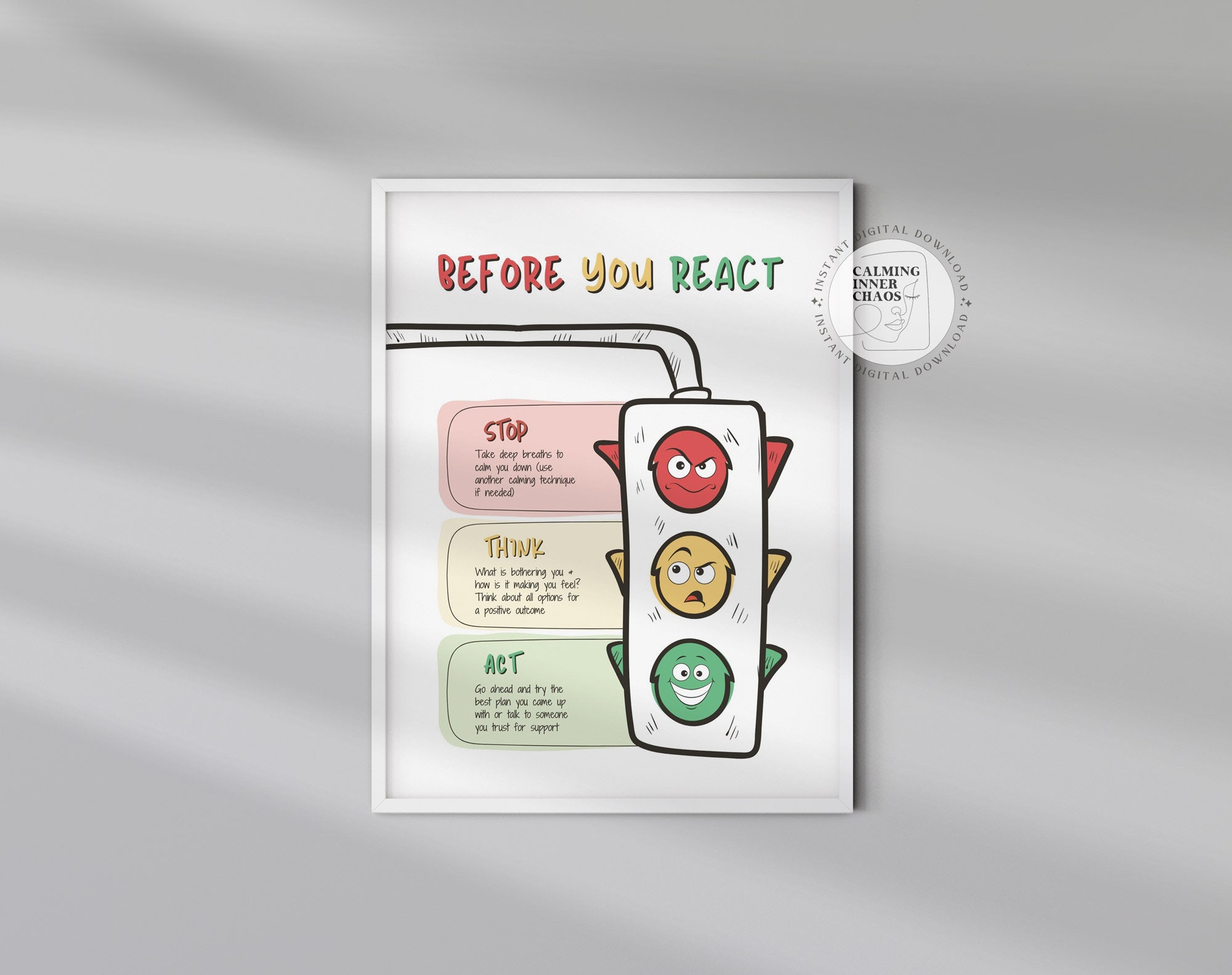 Stop Think Go, CBT Poster, Traffic Light Emotions, Stop Think Act ...