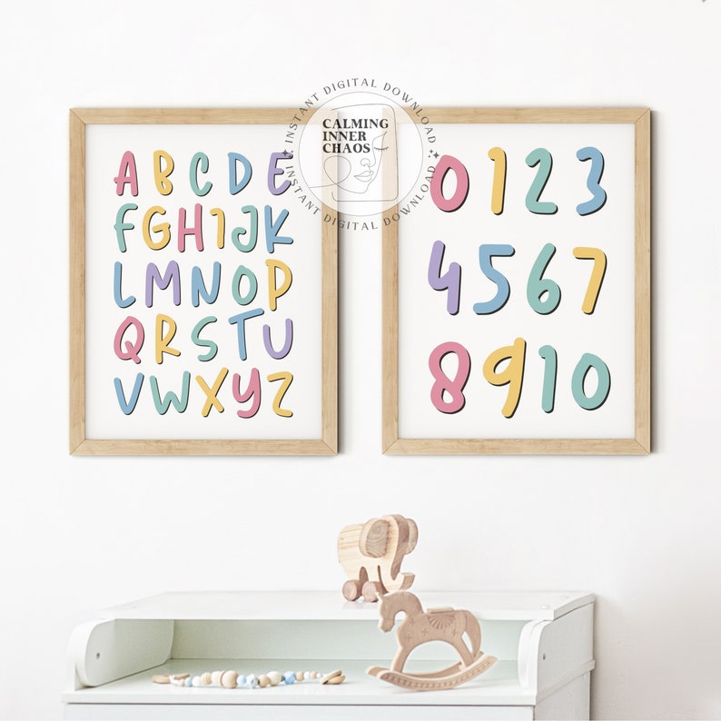 Rainbow Alphabet Poster, ABC Poster, 123 Chart Print, Number Chart 123 ...