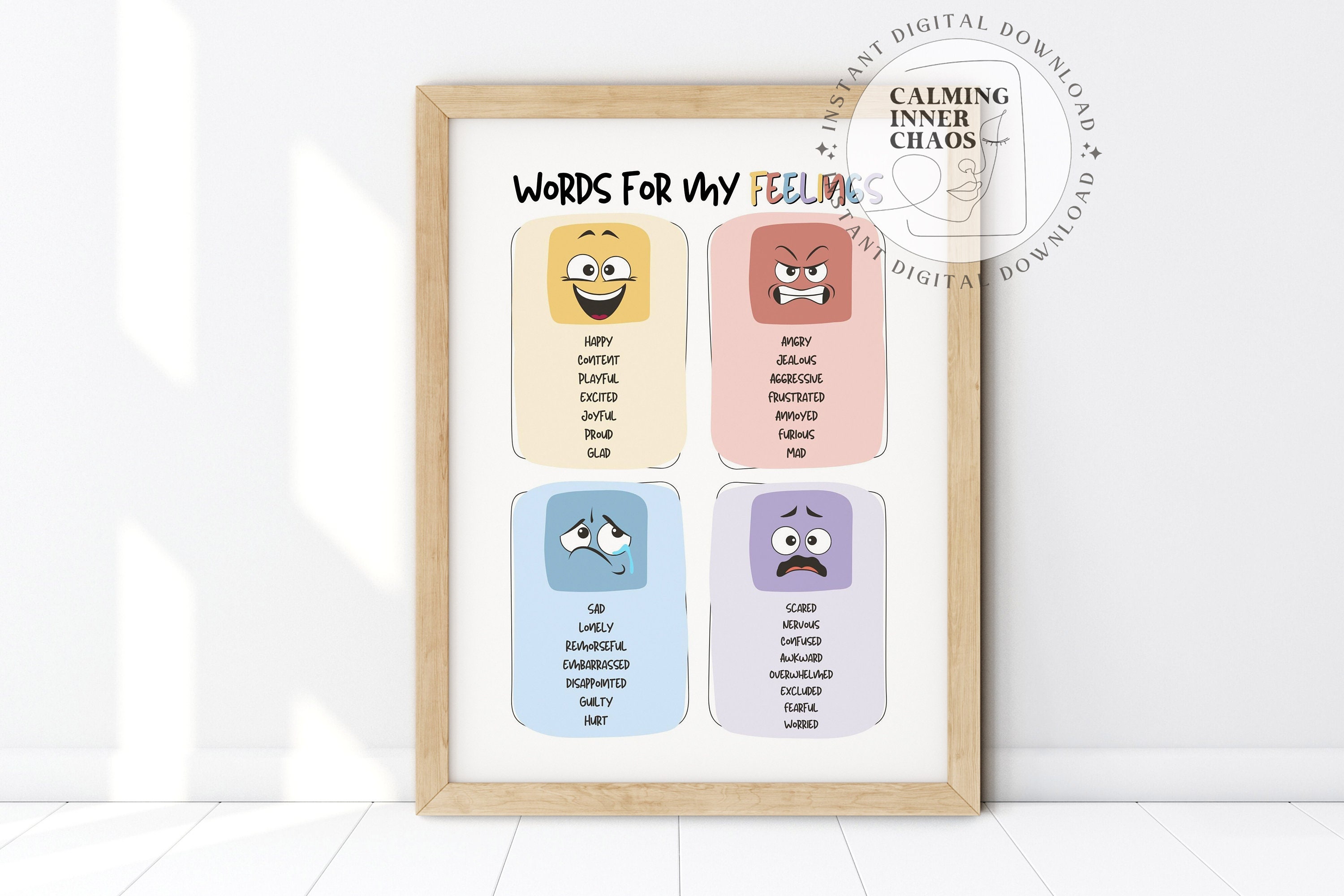 Feelings Vocabulary Poster, Words for My Fellings Chart, Emotional ...
