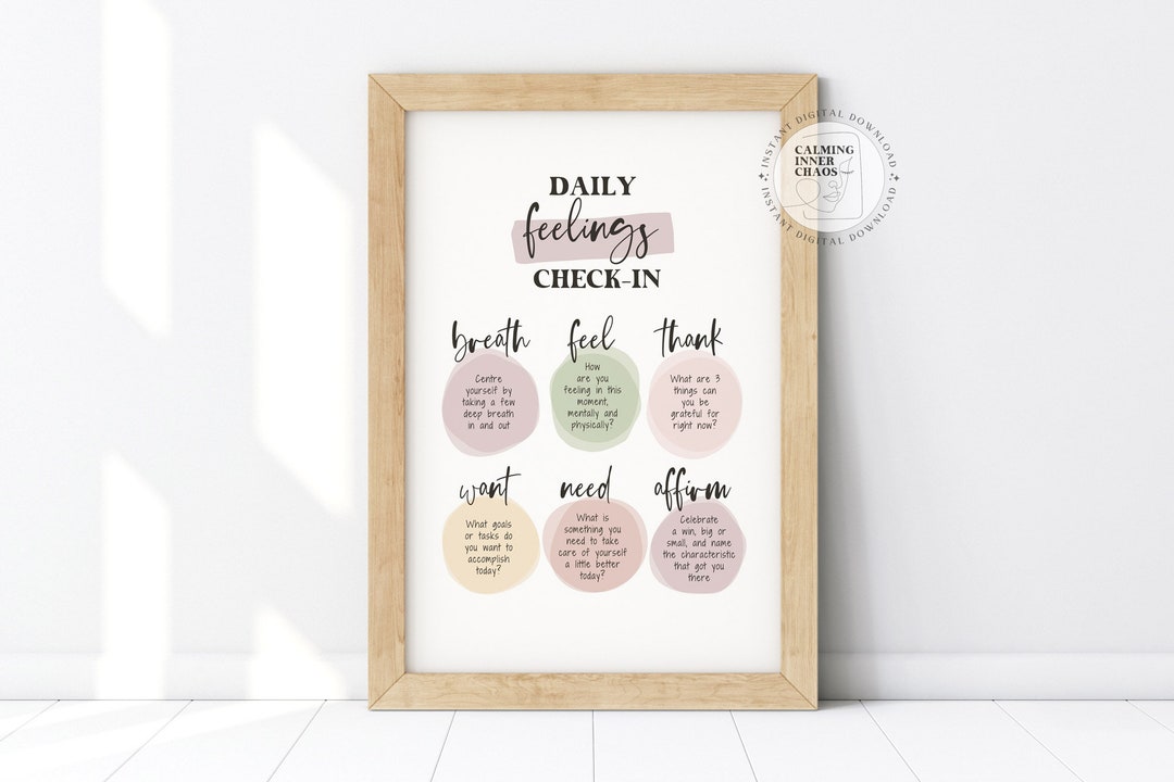 Feelings Check-in Poster, Daily Mindfulness Checklist, Self Care Print ...