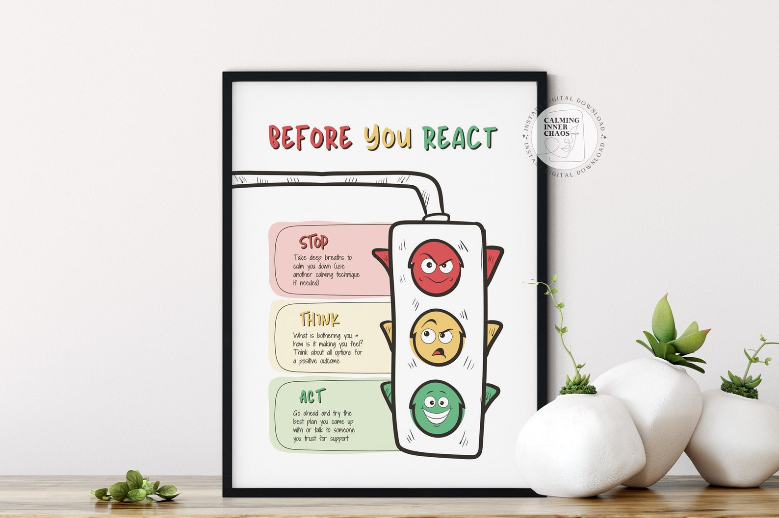 Stop Think Go, CBT Poster, Traffic Light Emotions, Stop Think Act ...