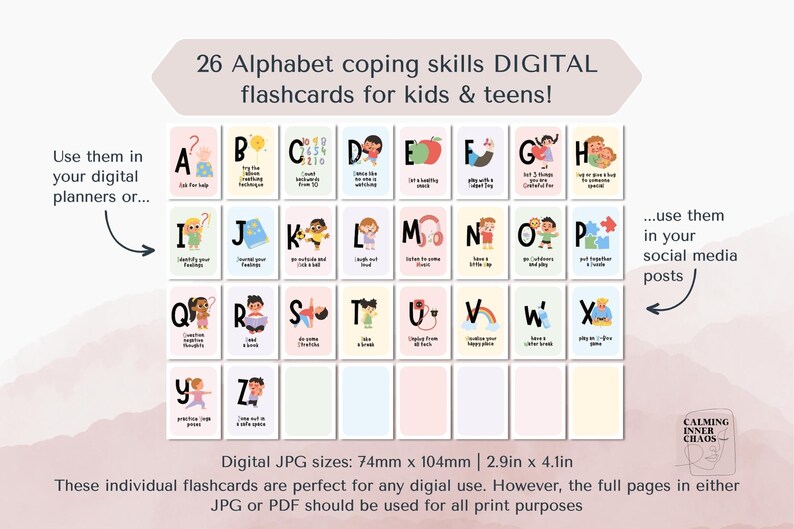 26 Coping Skills Alphabet Printable Flashcards for Kids & Teens, Self ...