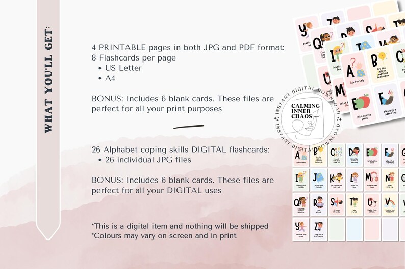 26 Coping Skills Alphabet Printable Flashcards for Kids & Teens, Self ...