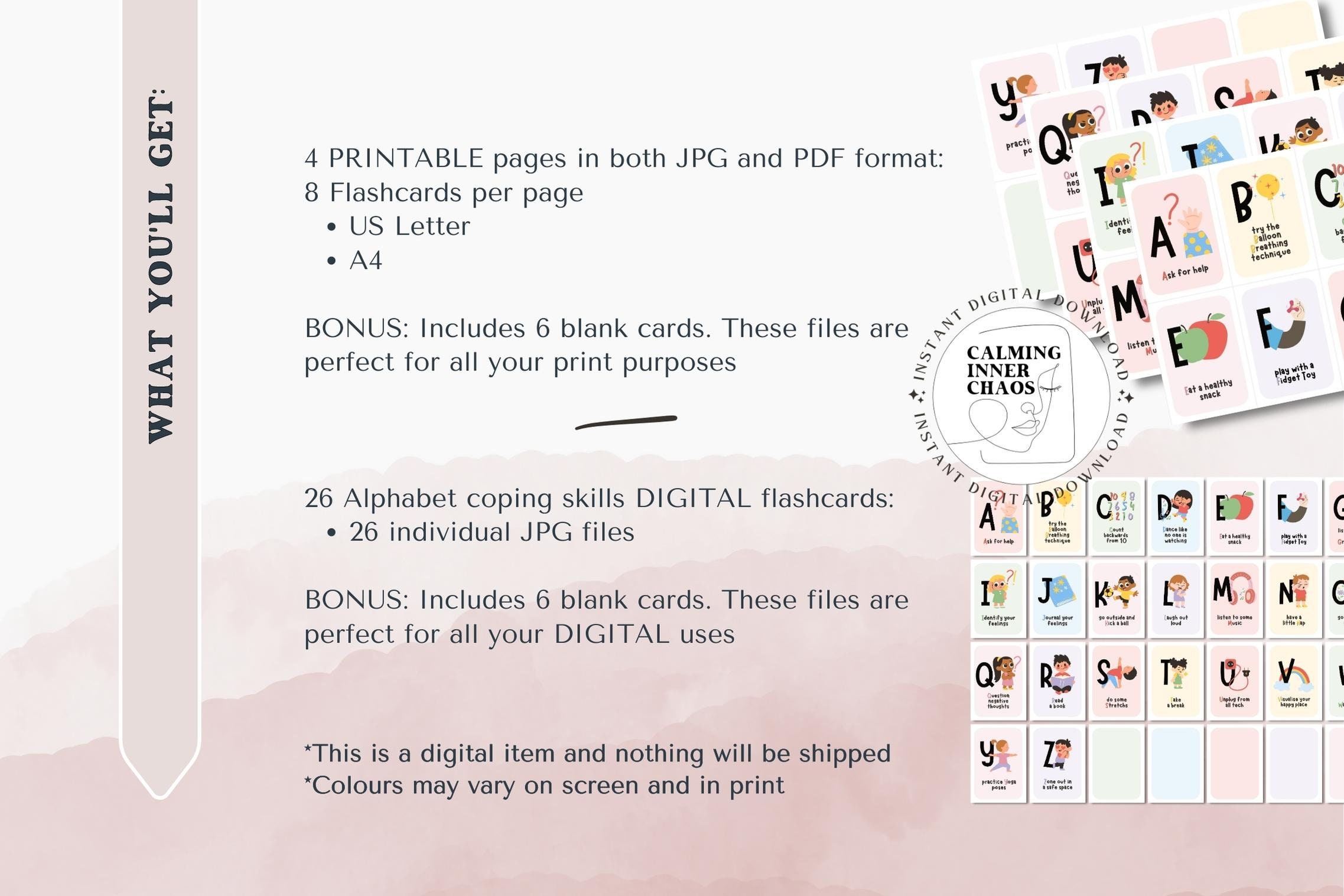 26 Coping Skills Alphabet Printable Flashcards for Kids & Teens, Self ...