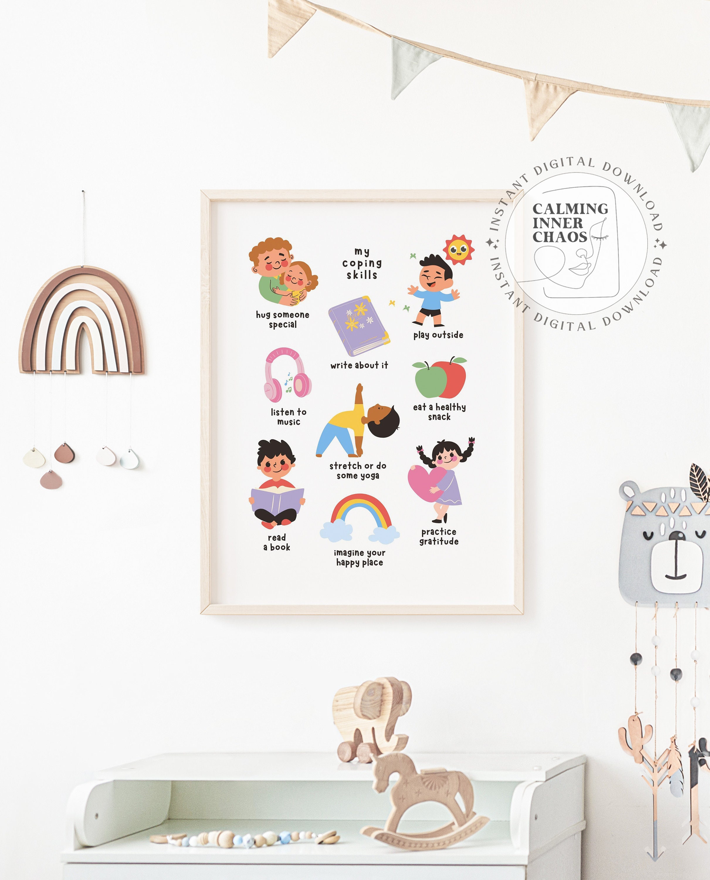 Coping Skills Printable Poster for Kids, Grounding Skills Poster, Self ...