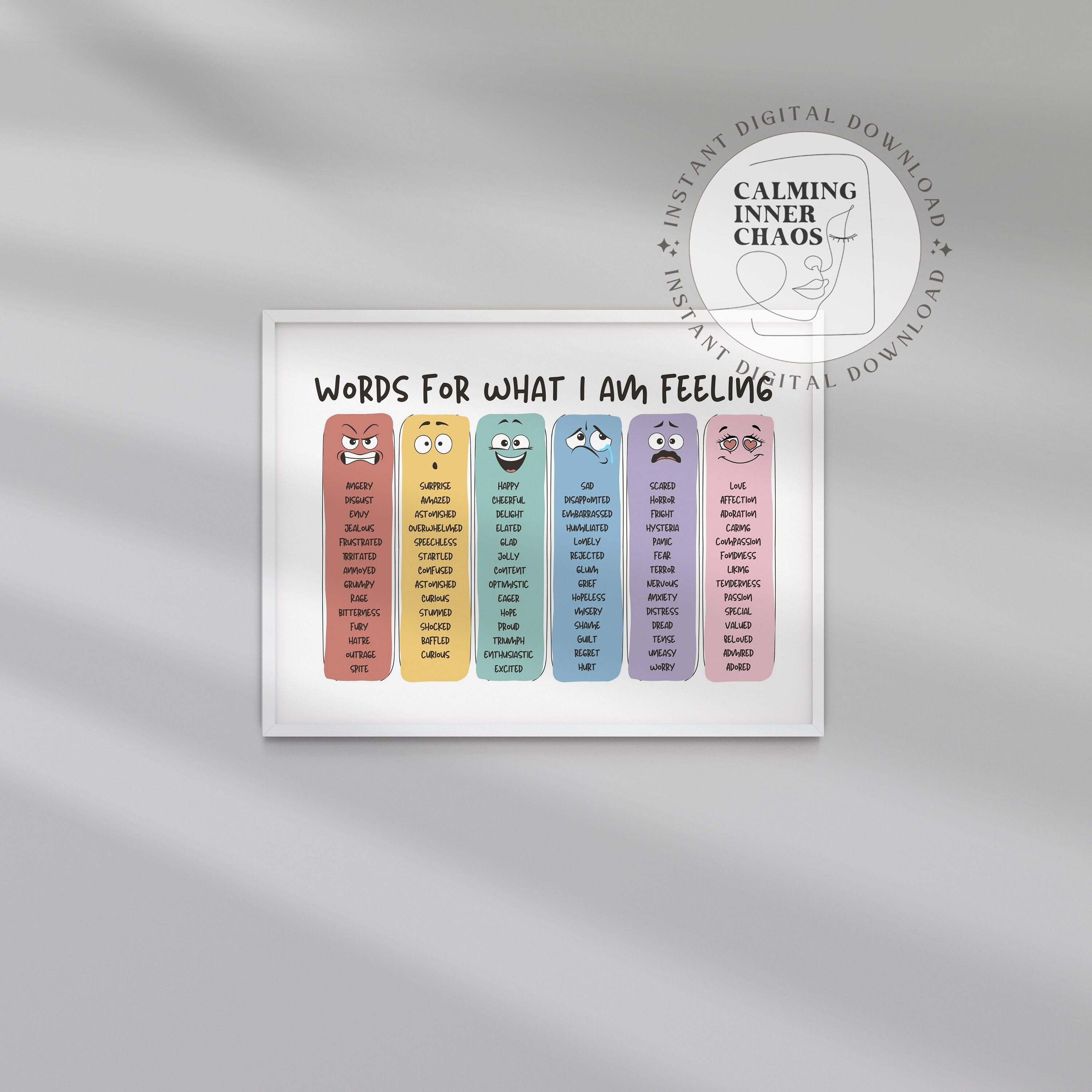 Feelings Vocabulary Poster, Words for My Fellings Chart, Emotional Self ...