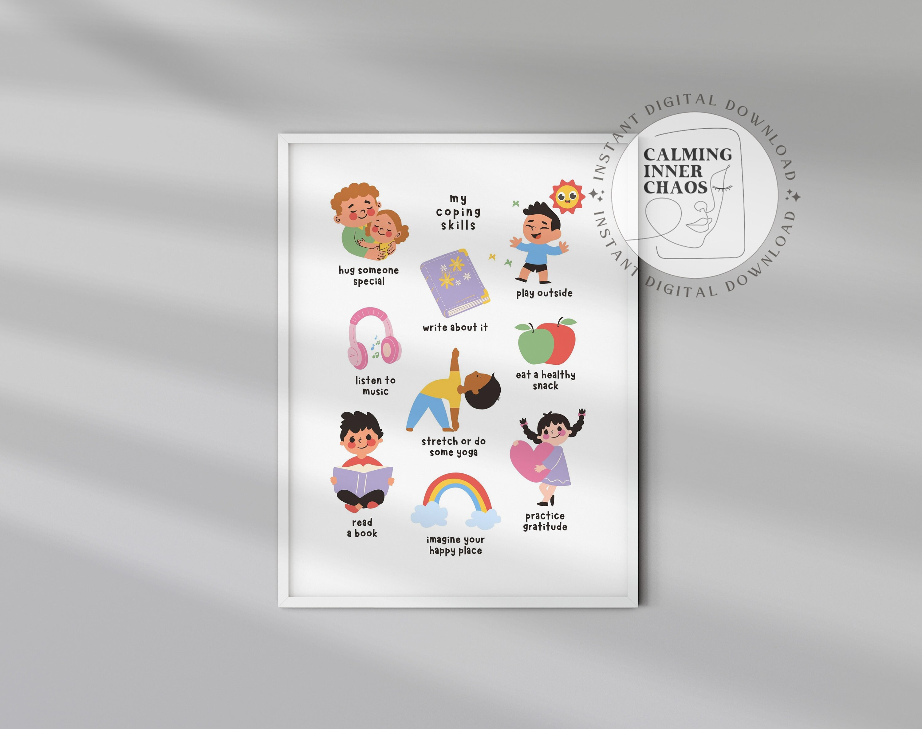 Coping Skills Printable Poster for Kids, Grounding Skills Poster, Self ...