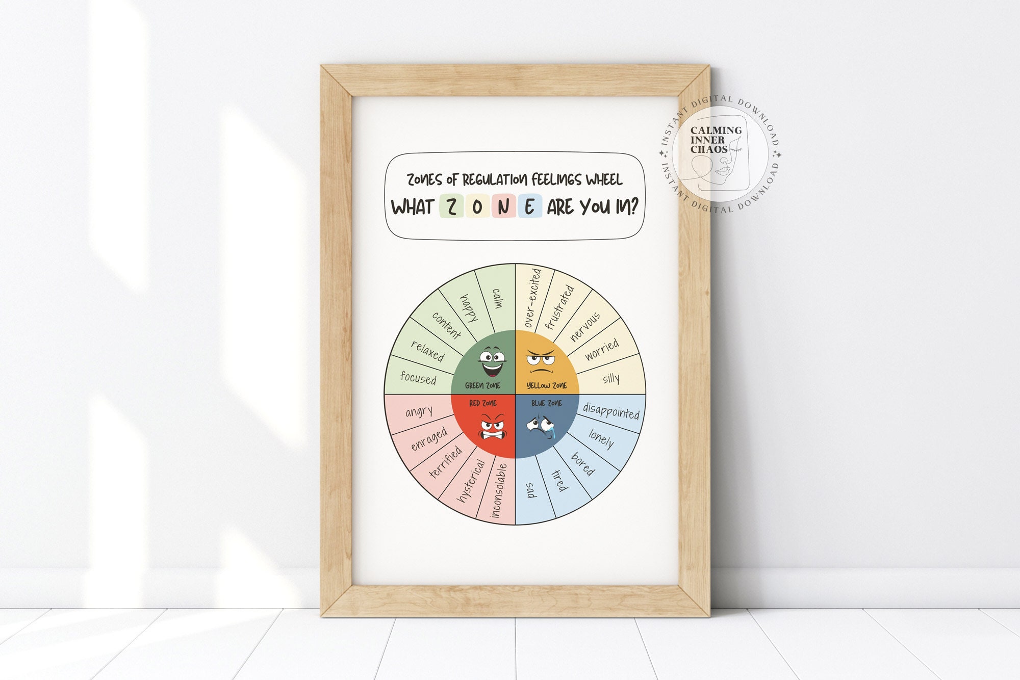 Zones of Regulation Poster, Feelings Wheel for Kids, Emotional Learning ...