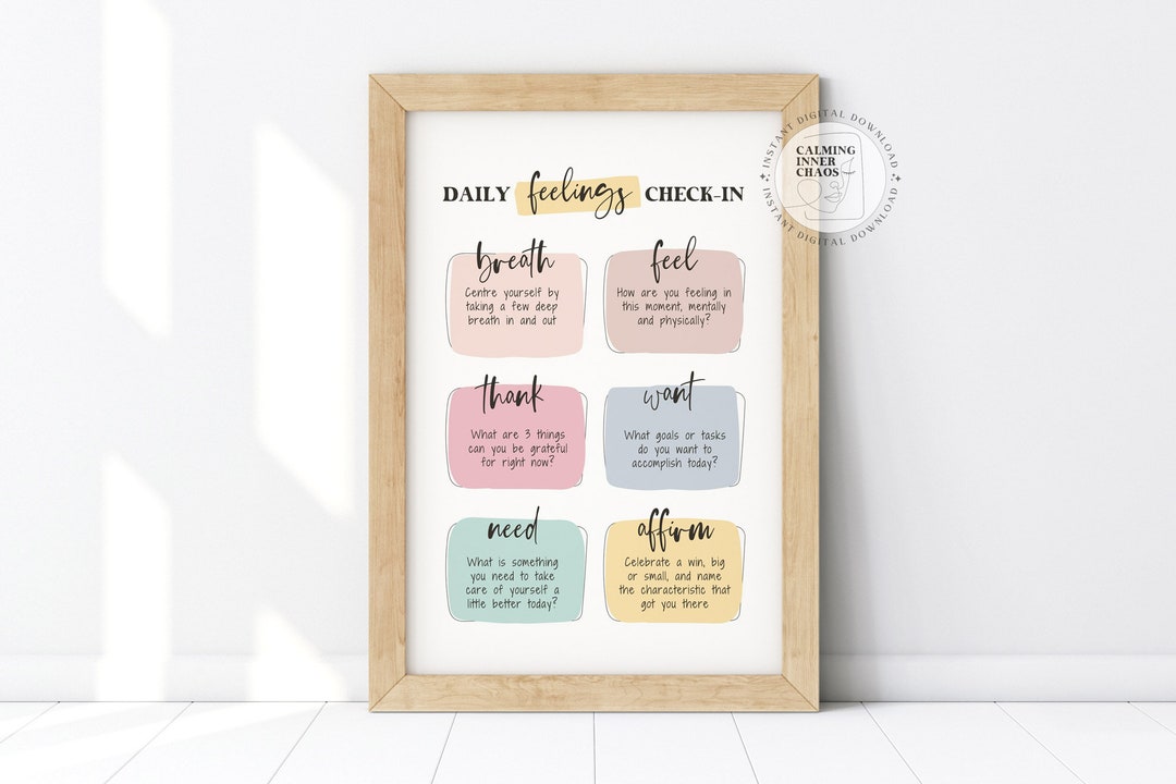 Feelings Check-in Poster, Daily Mindfulness Checklist, Self Care Print ...