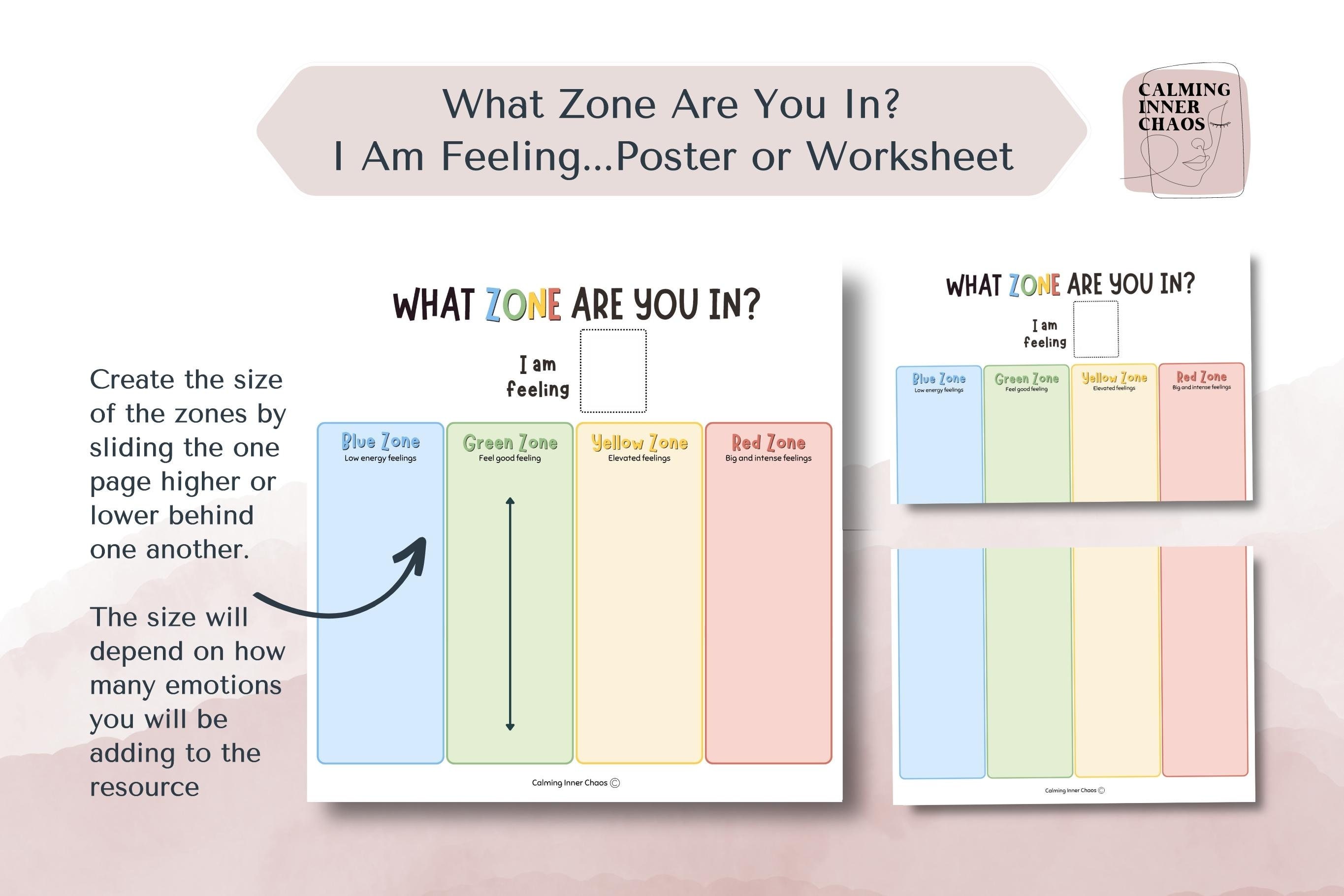 Self-regulation Zones Emotions Poster Feelings Printable Worksheet ...