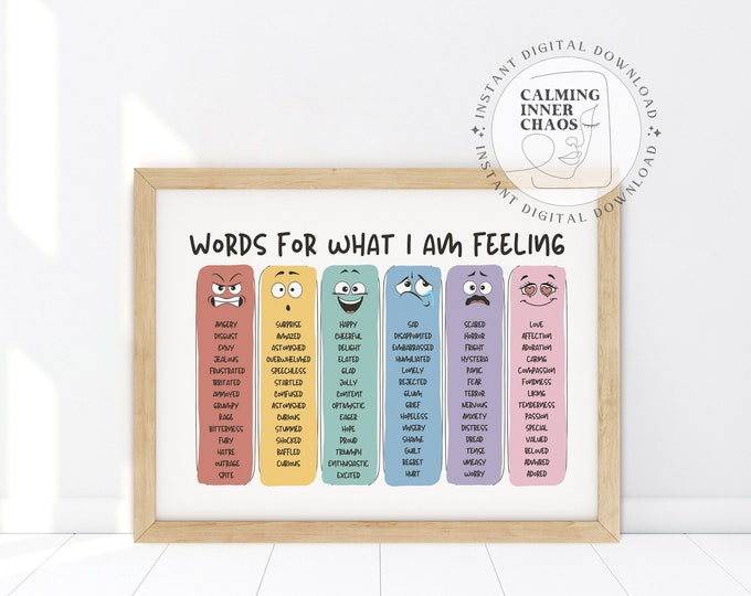 Feelings Vocabulary Poster, Words for My Fellings Chart, Emotional Self ...