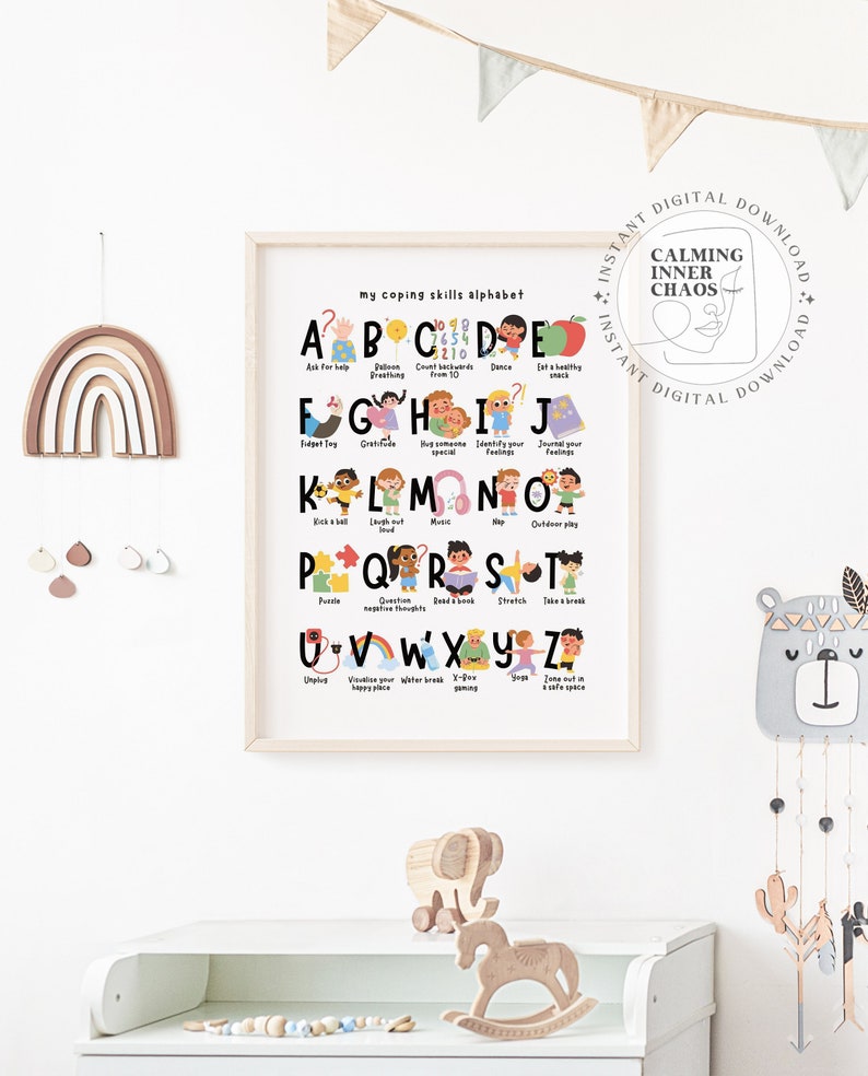 Coping Skills Alphabet Printable Poster for Kids, Grounding Skills ...