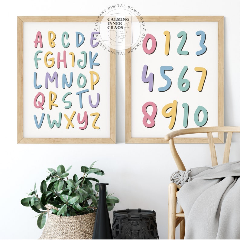 Rainbow Alphabet Poster, ABC Poster, 123 Chart Print, Number Chart 123 ...