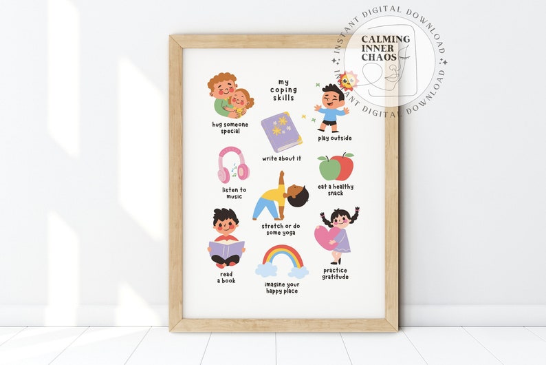 Coping Skills Printable Poster for Kids, Grounding Skills Poster, Self ...