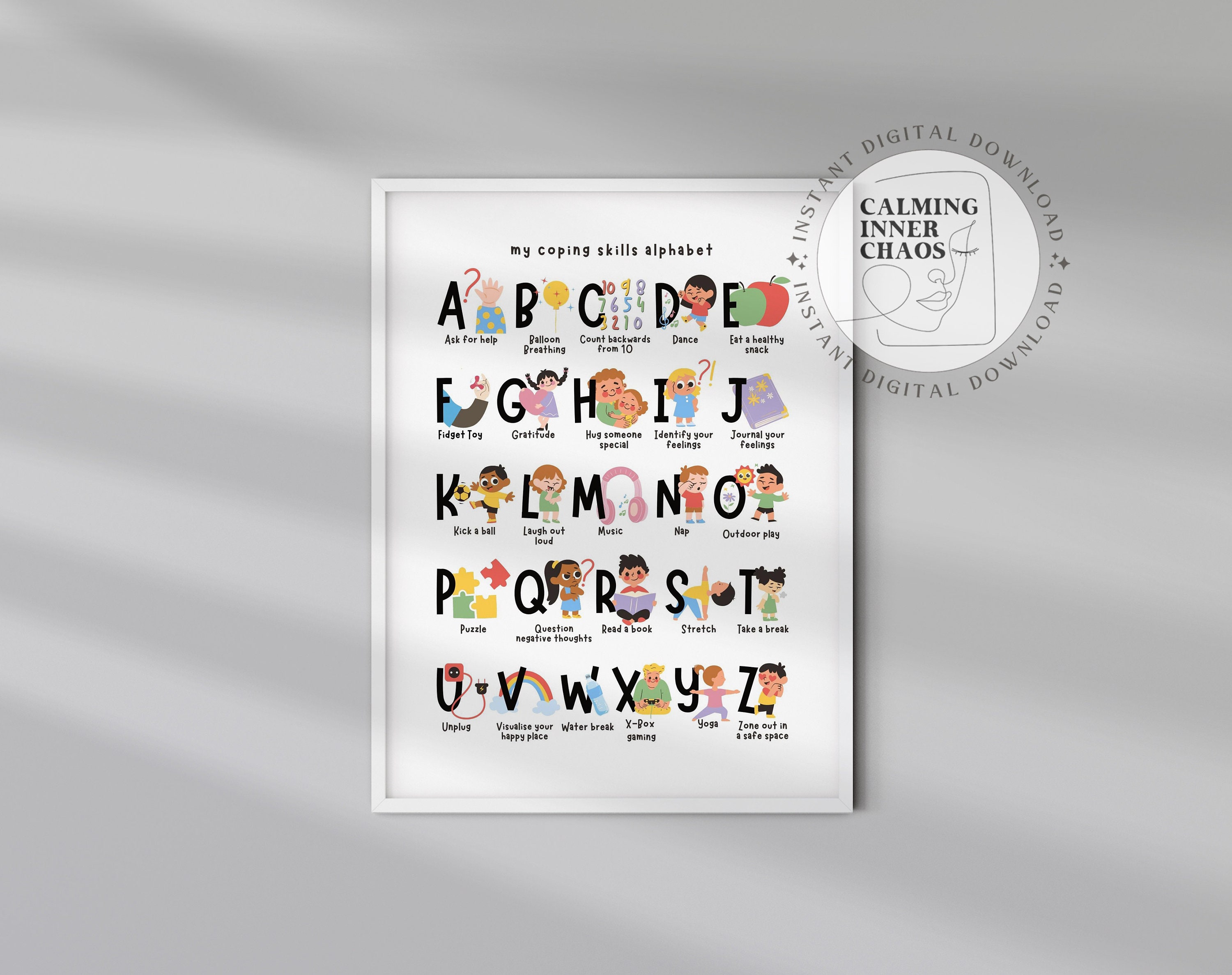 Coping Skills Alphabet Printable Poster for Kids, Grounding Skills ...