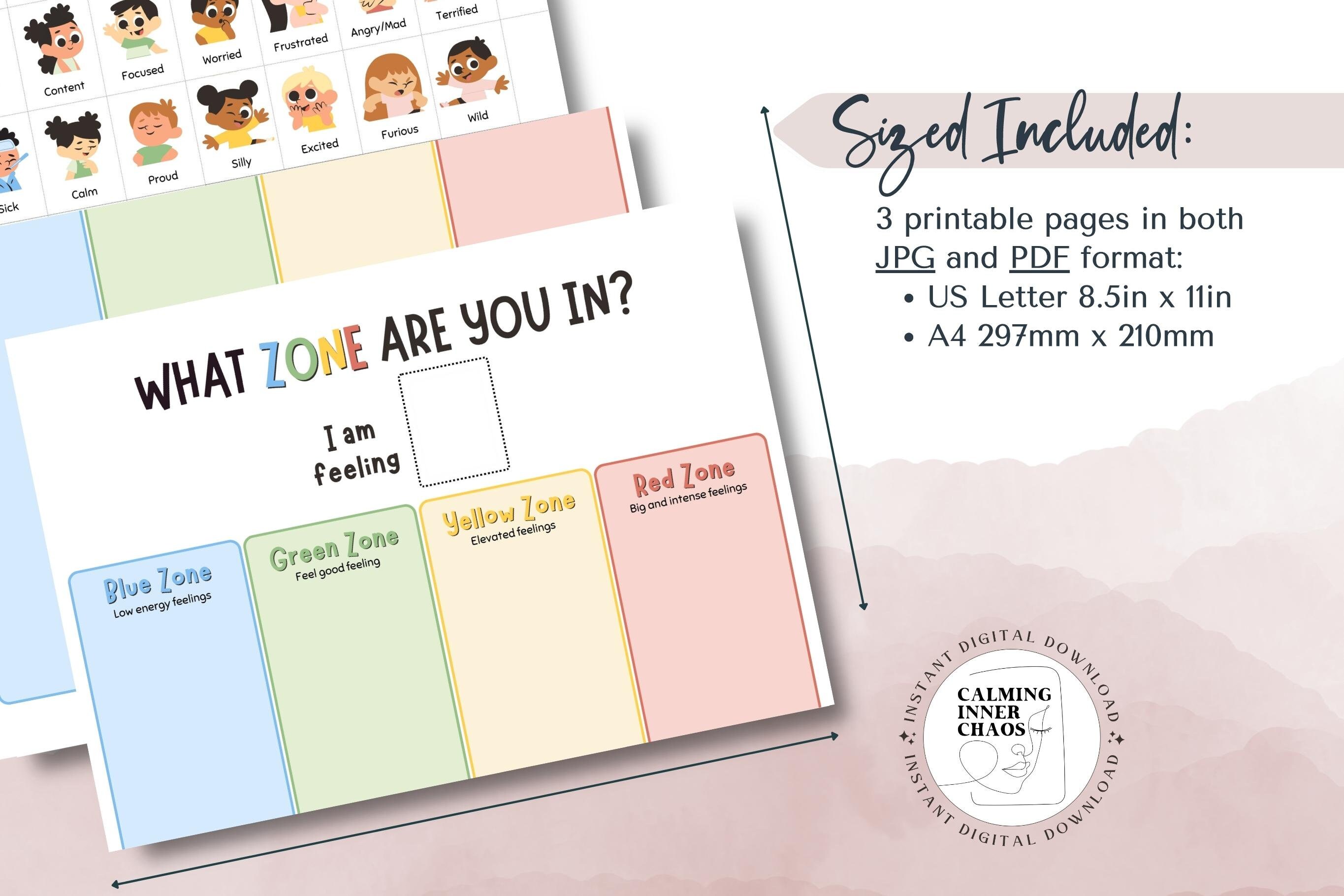 Self-regulation Zones Emotions Poster Feelings Printable Worksheet ...